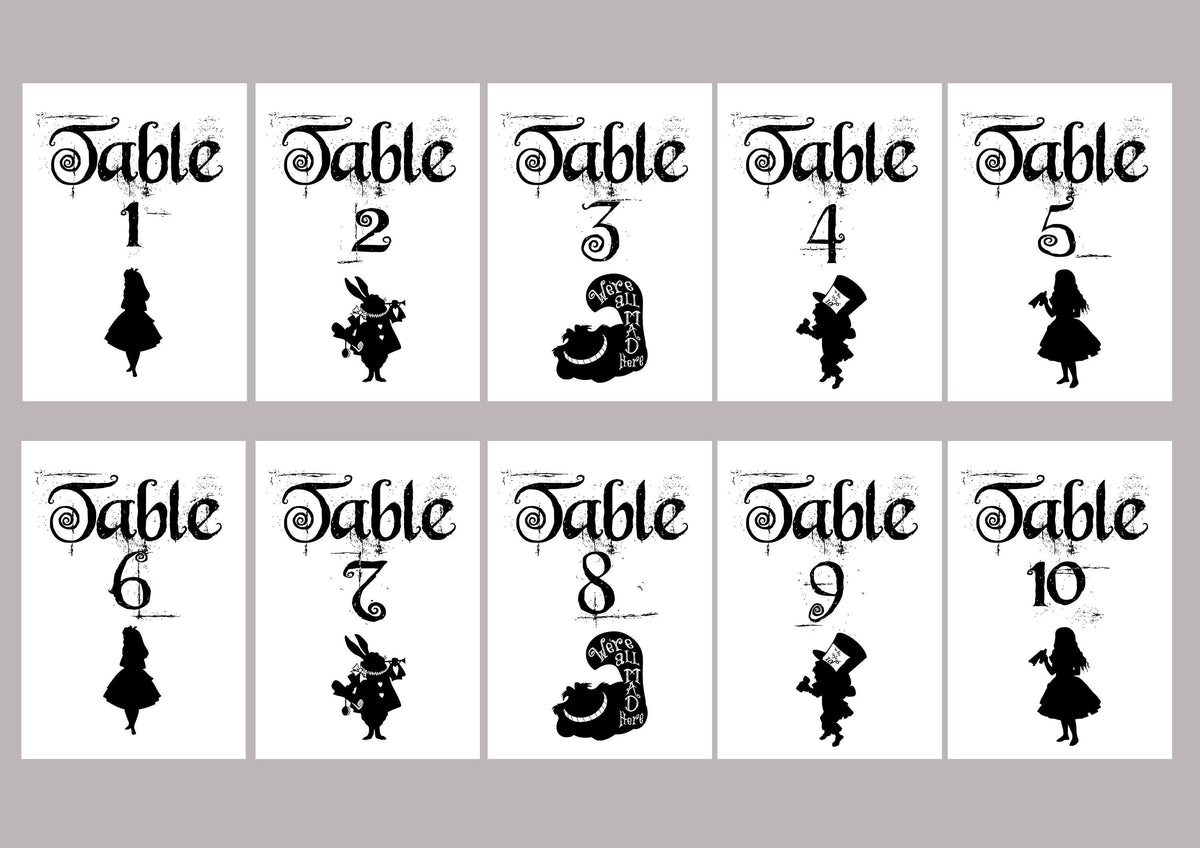 Instant Download Set of 20 - Alice in Wonderland Table Numbers – Silk ...