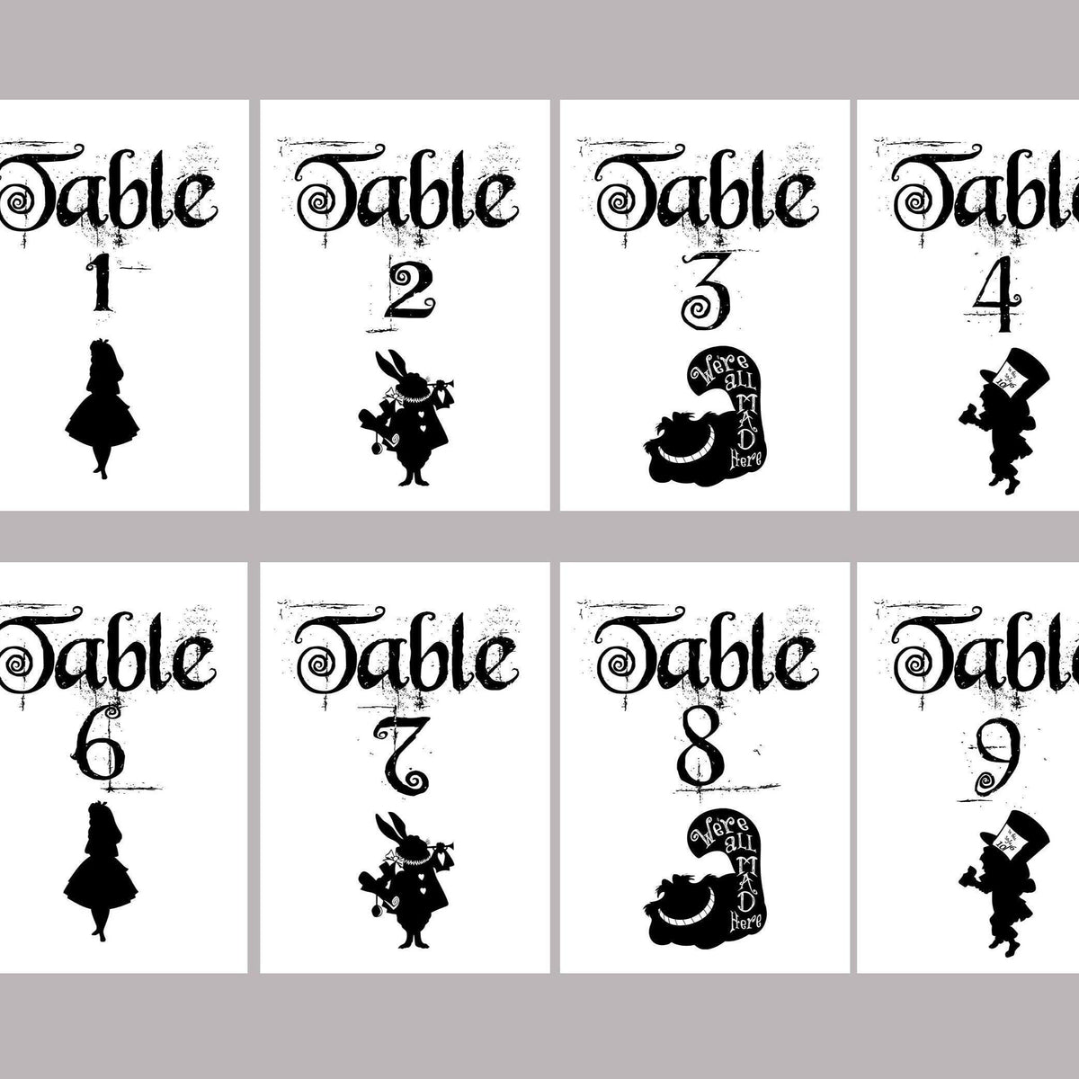 Set 1-20 - Alice in Wonderland Table Numbers – Silk Stationery
