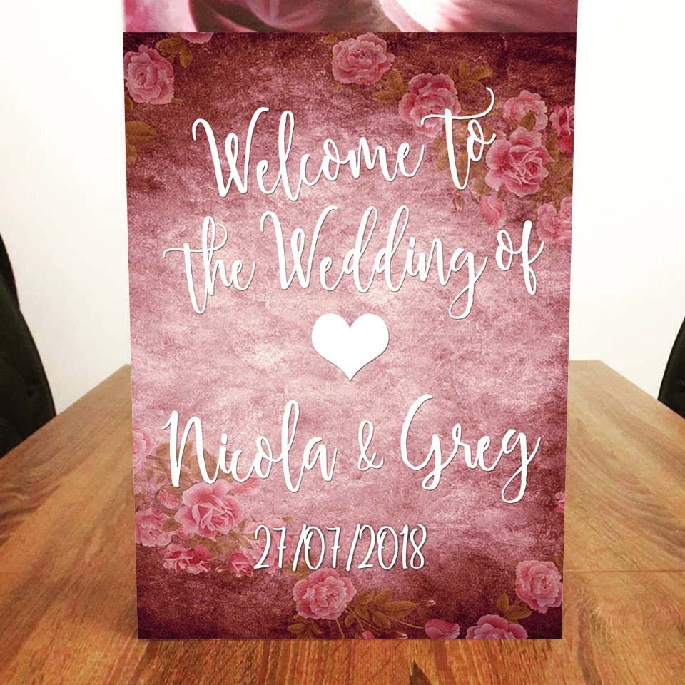 Vintage Pink Wedding Welcome Sign – Silk Stationery
